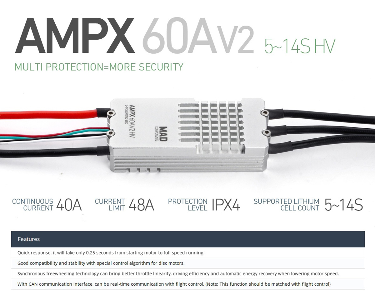 MAD AMPX 60A V2 5~14S HV Electric Speed Controller for FPV Long ...
