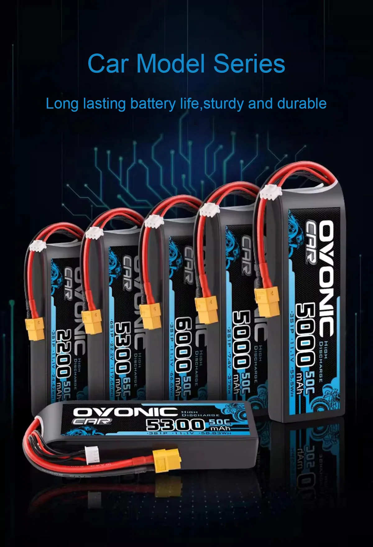 Ovonic 50C 5000mAh LiPo Battery with XT60 Plug High Capacity for RC Car ...