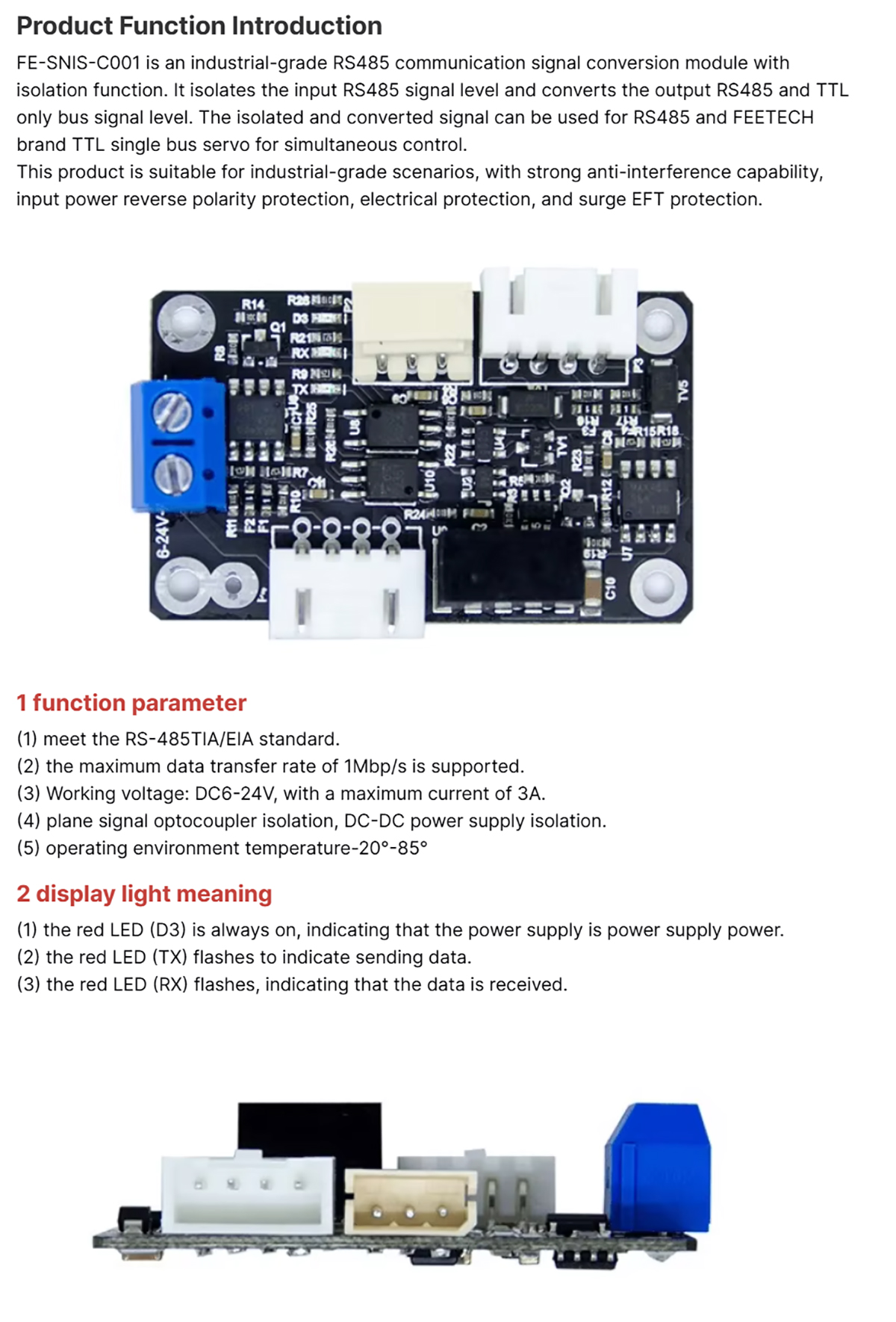 Feetech FE-SNIS-C001 RS485 Signal Isolation to RS485/TTL Single Bus Module – Feixiang RC Model ...