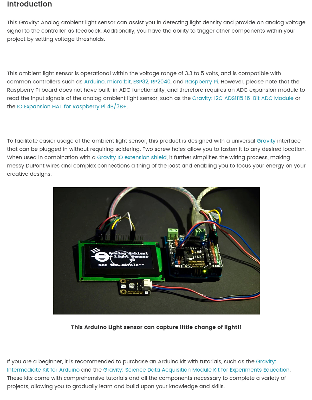 DFRobot Gravity Analog Ambient Light Sensor 1~6000 Lux Diode ...