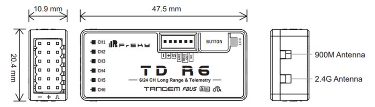 FrSky TD R6 2.4Ghz 900Mhz Tandem Dual Band Receiver with 6 Channel ...