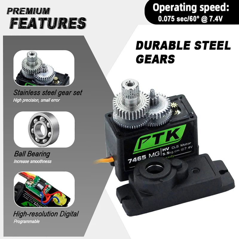 PTK 7456/7465W MG-D Metal Gear Coreless Motor 9g Digital Servo for ...