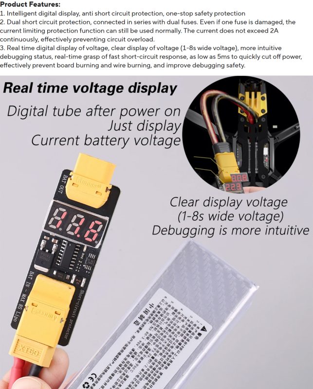 Anti Short Circuit Module XT60 Plug Dual Fuse Smart Voltage Detection ...