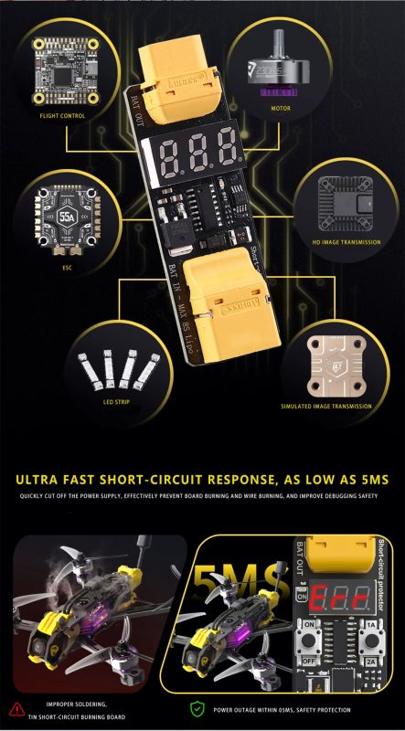 Anti Short Circuit Module XT60 Plug Dual Fuse Smart Voltage Detection ...