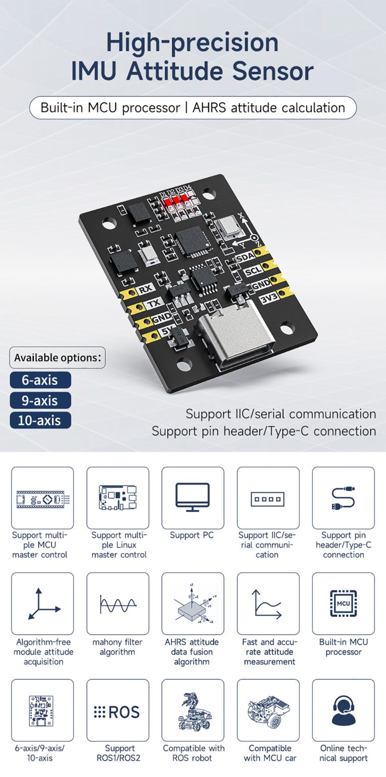 Yahboom IMU Sensor Modules 6/9/10-Axis AHRS Attitude Support ROS1 ROS2 ...